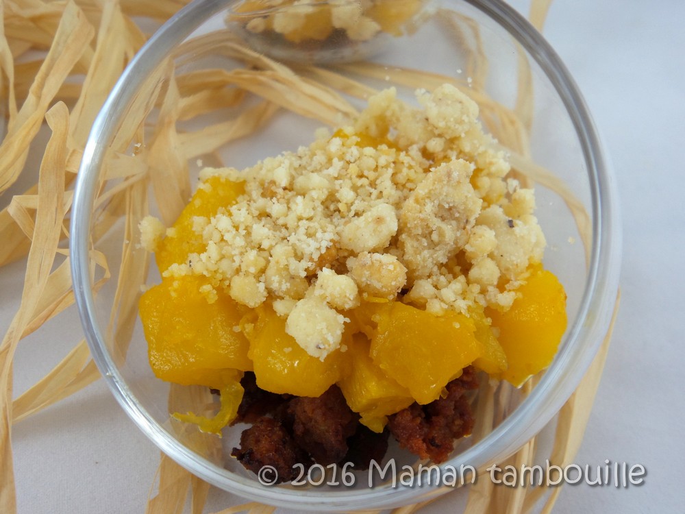 Verrine de butternut rôtie, chorizo grillé et crumble de noisette Maman ...