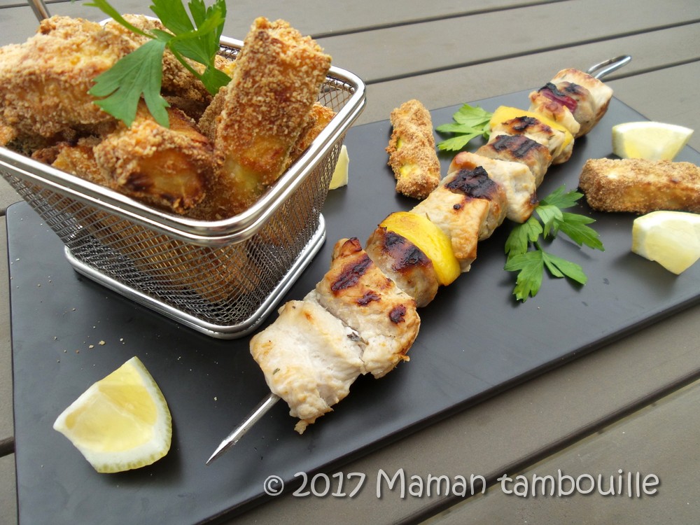 Brochettes de dinde au citron et saucisses Maman Tambouille