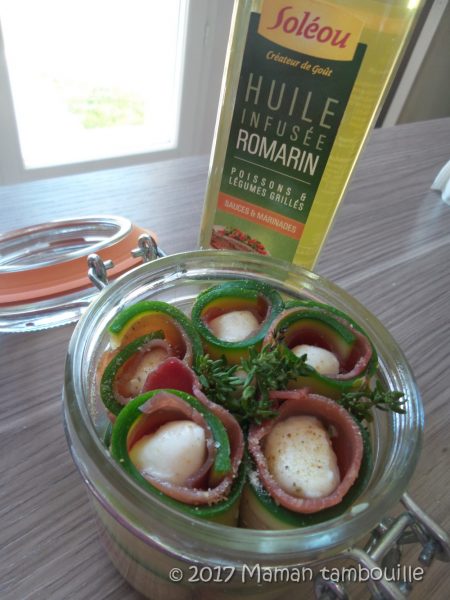 Roulés de courgette mozzarella marinée Maman Tambouille